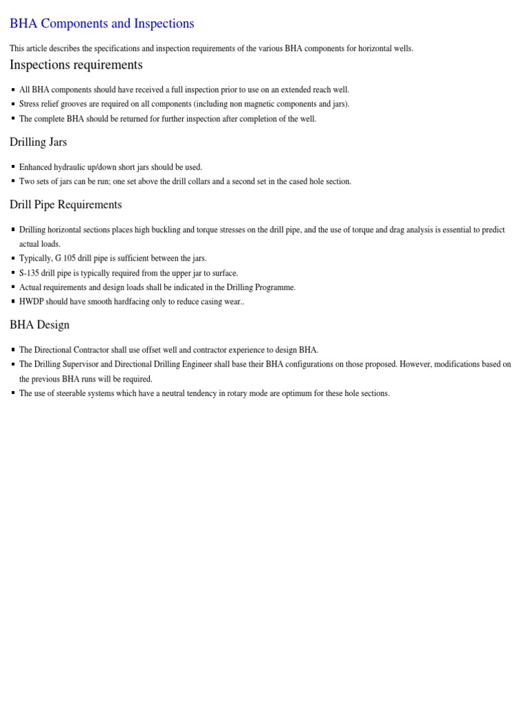 BHA Components and Inspection Guidelines | PDF | Technology & Engineering