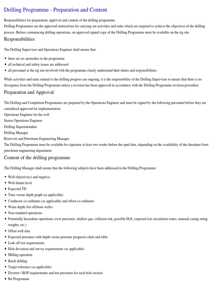 Drilling Programme Preparation Guidelines | PDF | Oil Well | Drilling Rig