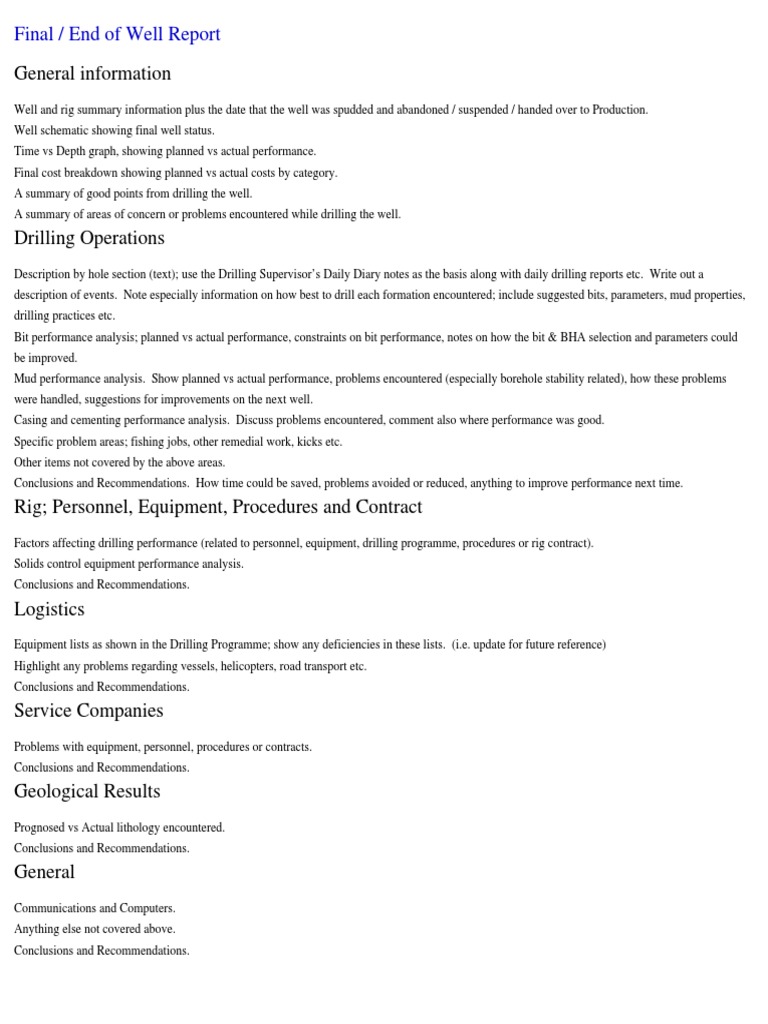 Final - End of Well Report | Oil Well | Casing (Borehole)