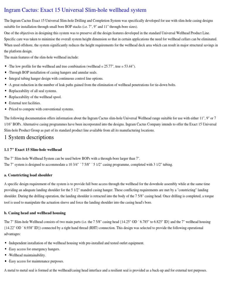 Ingram Cactus - Exact 15 Universal Slim-Hole Wellhead System | PDF ...