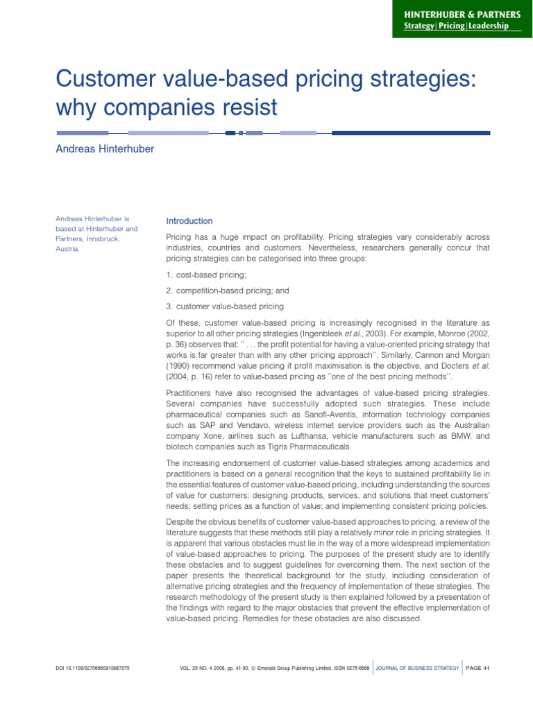 Customer Value Based Pricing Strategies | PDF | Strategic Management ...