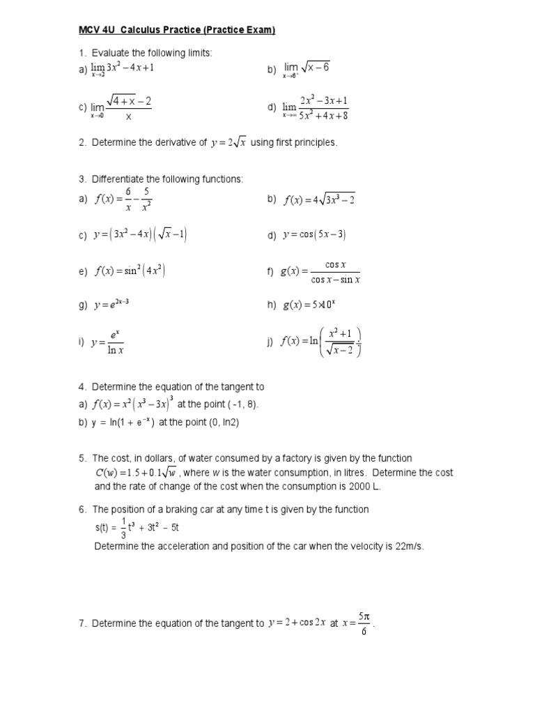 Mcv4u Calculus Review | PDF | Trigonometric Functions | Sine