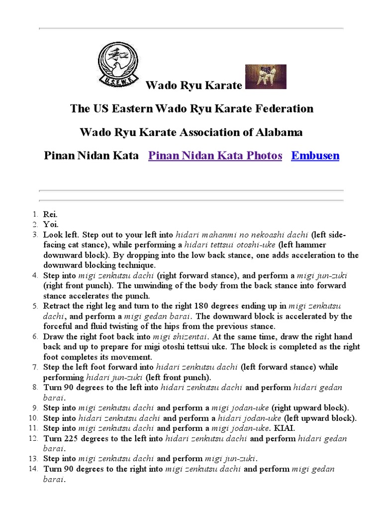 Wado Ryu Kata - Pinan Nidan Kata | PDF | Traditional Karate | Kata