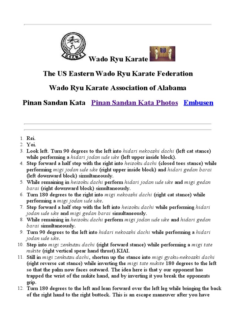 Wado Ryu Kata - Pinan Sandan Kata | PDF | Karate | Individual Sports
