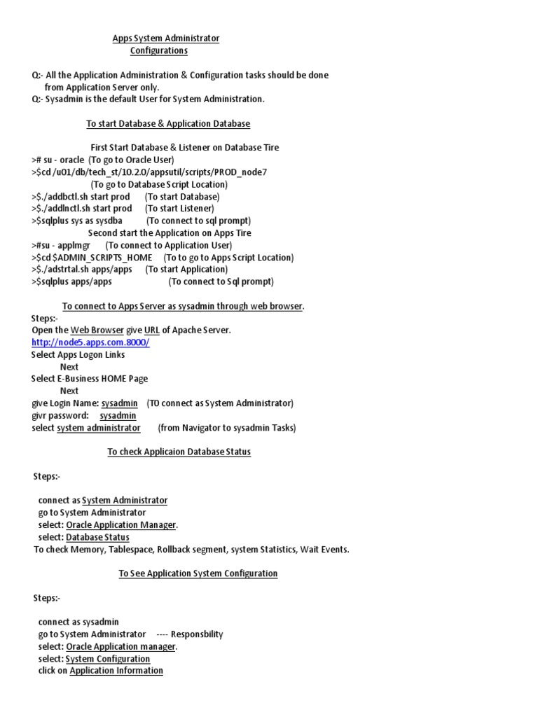 Oracle Apps Sysadmin Configurations Pdf System Administrator Oracle Database