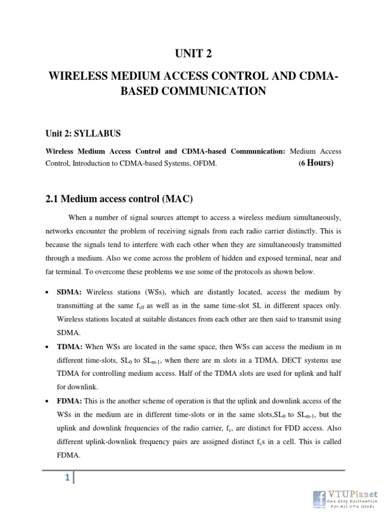 Wireless Medium Access Control & CDMA Based Communication | PDF | Orthogonal Frequency Division ...