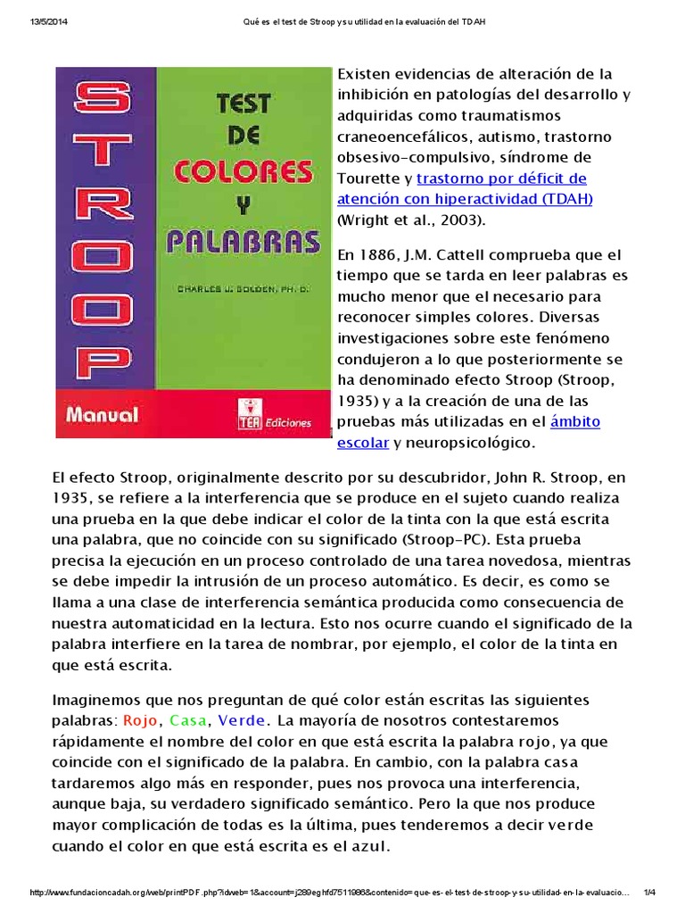 Qué Es El Test de Stroop y Su Utilidad en La Evaluación Del TDAH ...