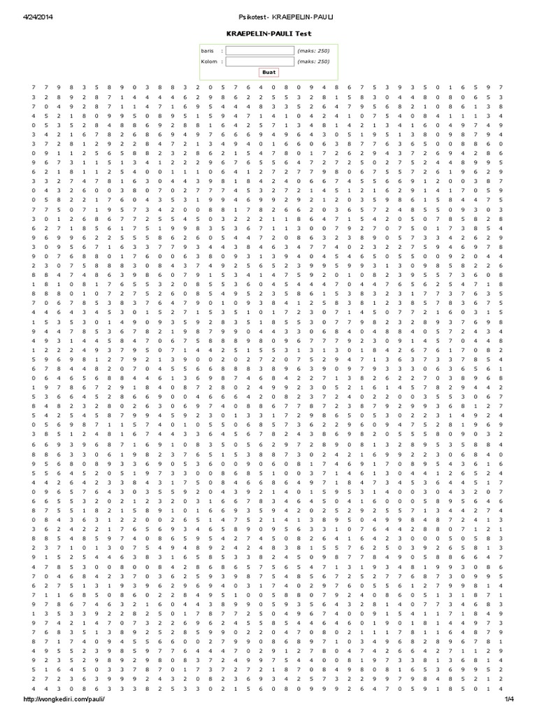 Psikotest Kraepelin Pauli Test | PDF