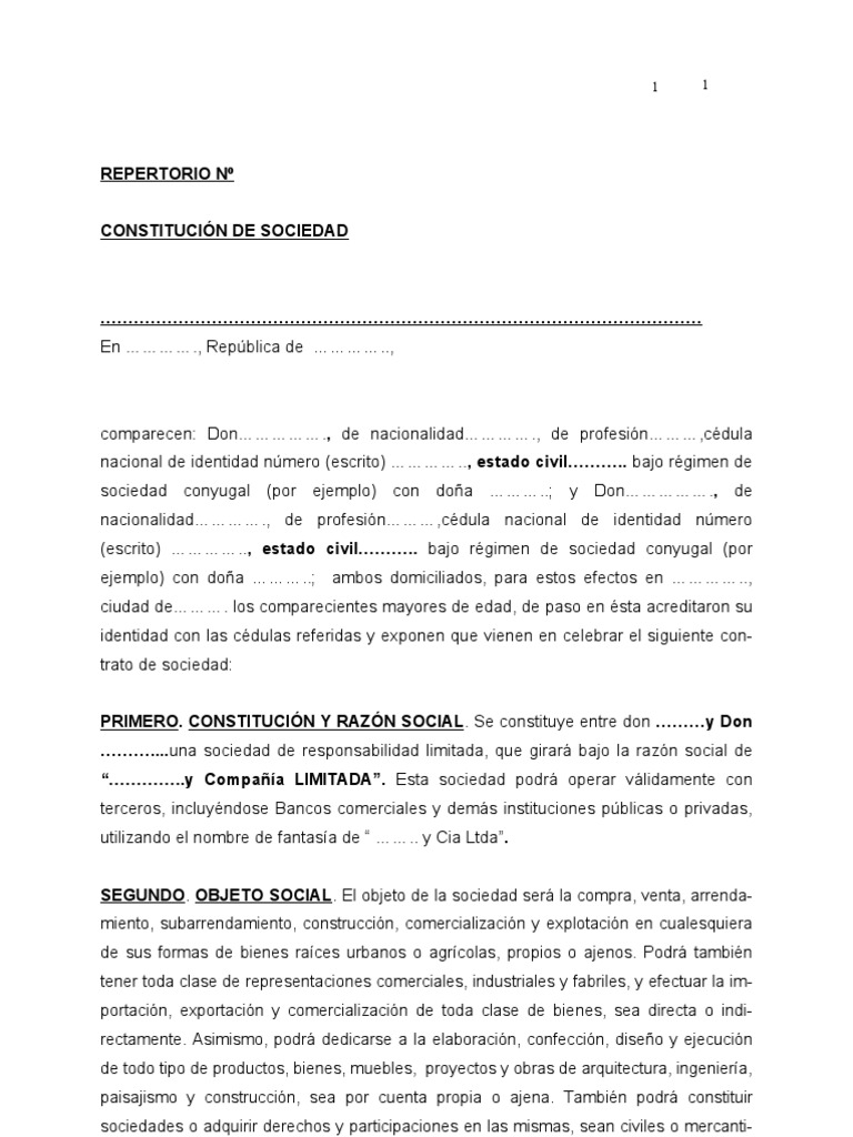 Acta de Constitución de Sociedad | Sociedad de responsabilidad limitada | Instrumento negociable