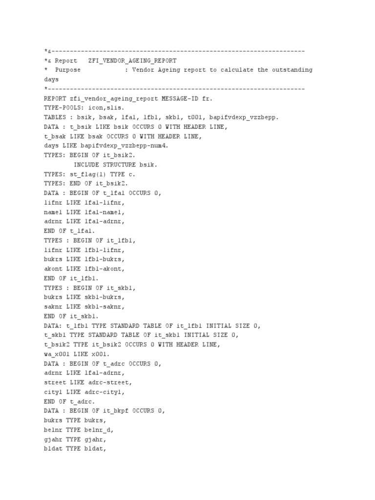 Vendor Ageing Report in SAP | PDF