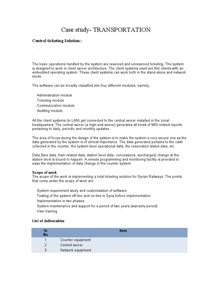 Case study-TRANSPORTATION: Central Ticketing Solution | PDF | Server ...