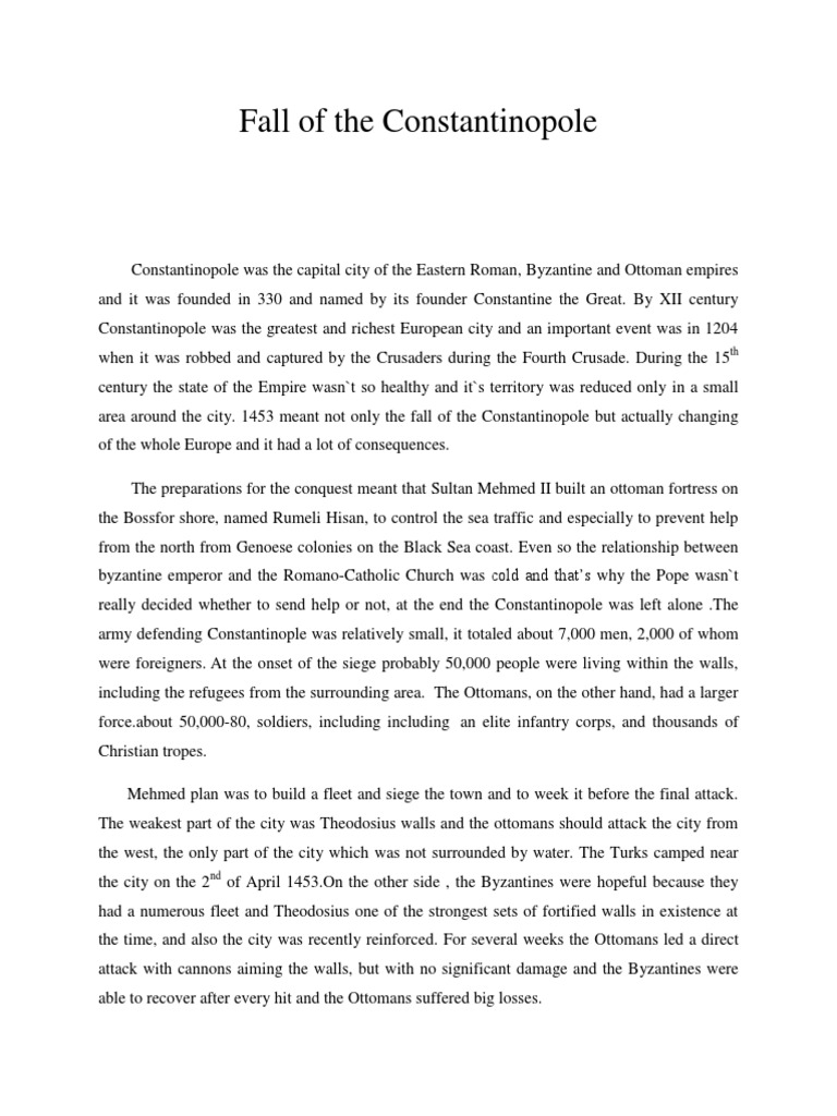 The Fall of The Constantinopole | PDF | Constantinople | Byzantine Empire