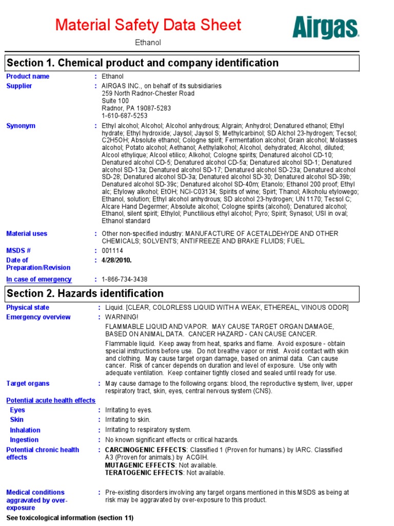 Ethanol Safety Guide | PDF