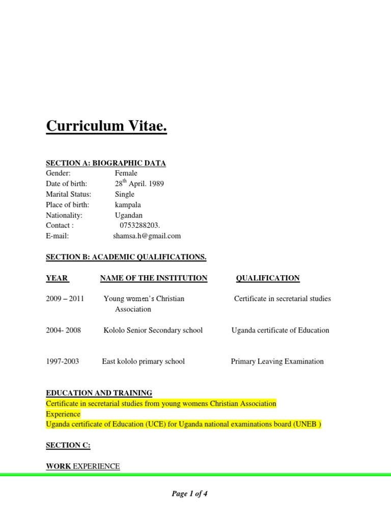Curriculum Vitae Shamsa | PDF | Uganda | Applied Psychology