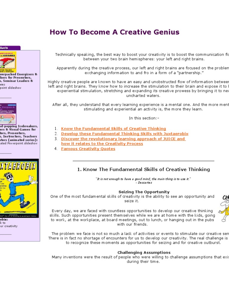 How To Become A Creative Genius | PDF | Creativity | Lateralization Of ...