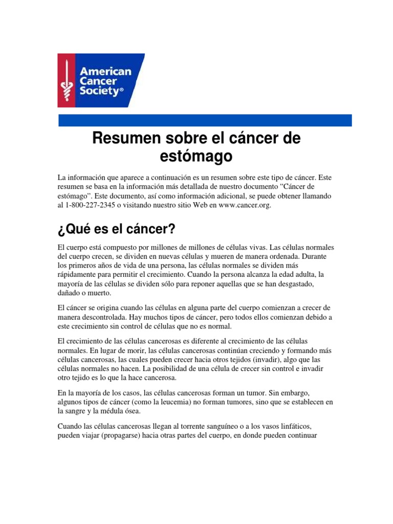 Resumen de Cancer de Estomago | Endoscopia | Cáncer