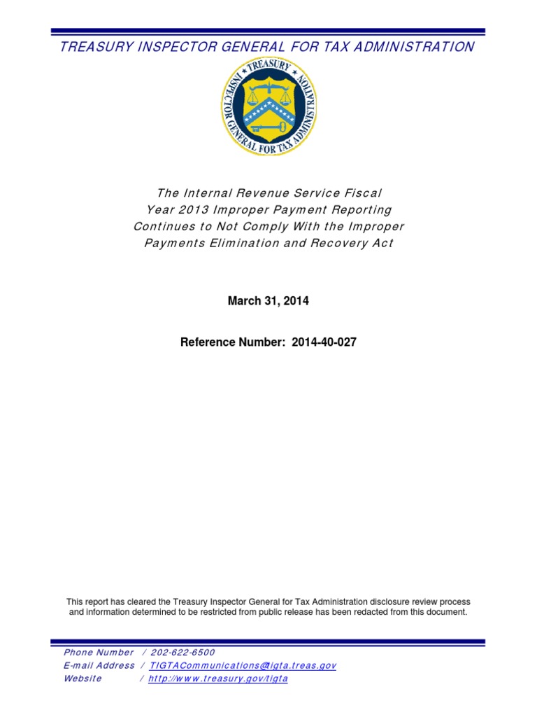 Treasury Inspector General For Tax Administration | PDF | Internal ...