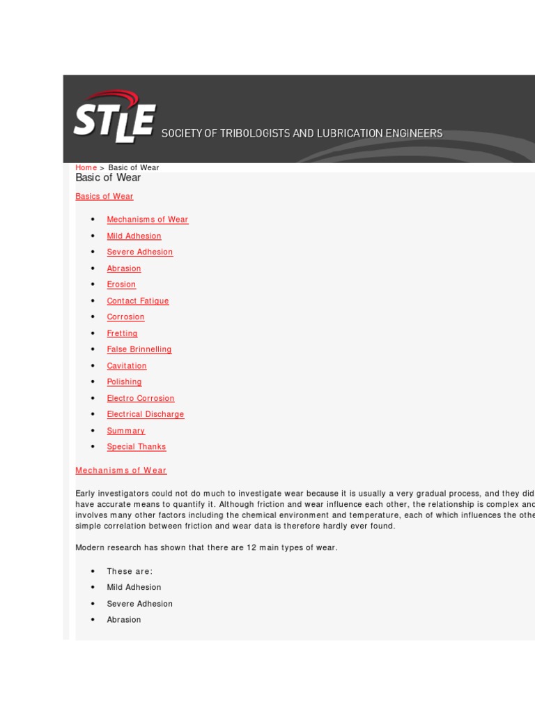 STLE - Basic of Wear | PDF | Wear | Corrosion