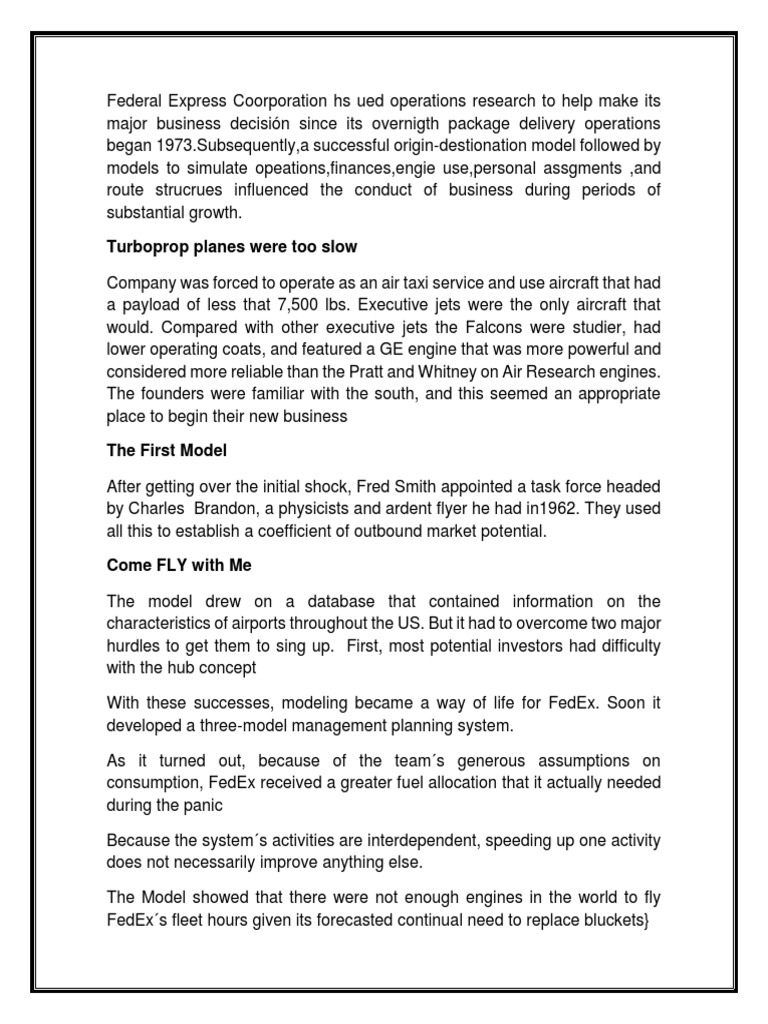 FedEx: Operations Research Insights | PDF | Fed Ex | Airline Hub