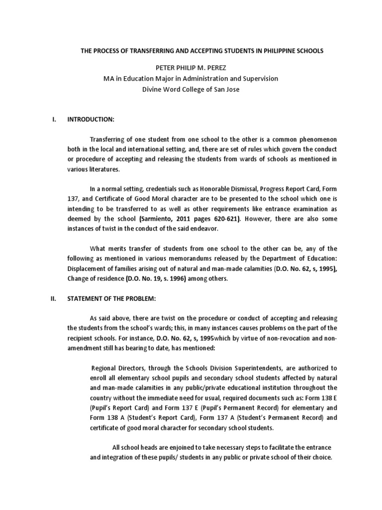 The Process of Transferring and Accepting Students in Philippine ...