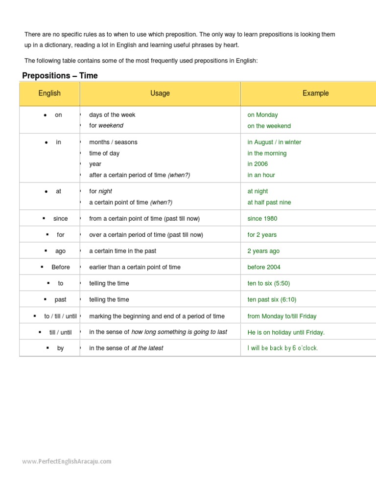 Prepositions | PDF | Workweek And Weekend | Preposition And Postposition