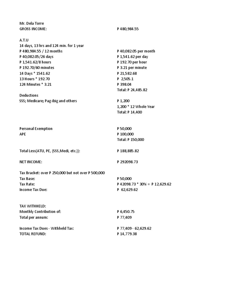 Income Tax Calculation Example | PDF