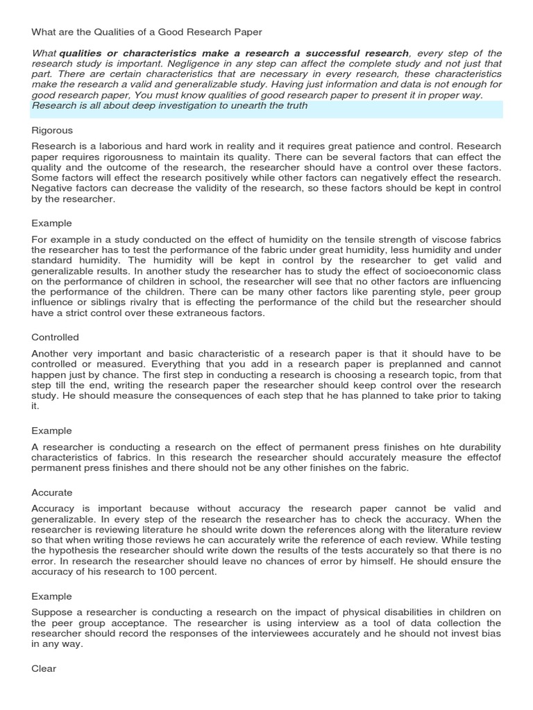 Qualities of a Good Research Paper | PDF | Accuracy And Precision ...