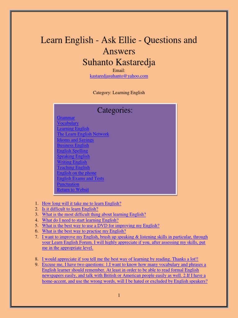 Learn EnglishLearn English - Ask Ellie - Questions and Answers Suhanto ...
