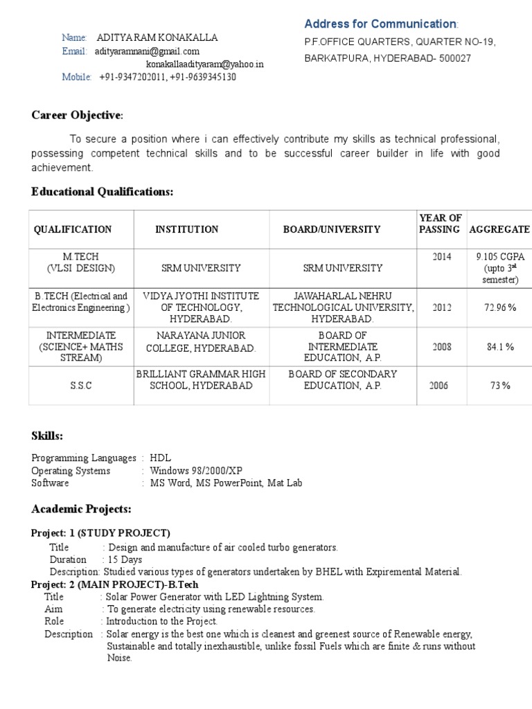 Aditya Resume | PDF | Engineering | Science And Technology