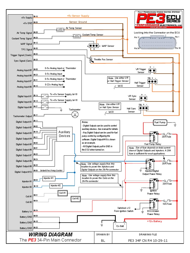 PE3 Wire Diagram R4 10-29-11 | PDF | Sensor | Digital Data
