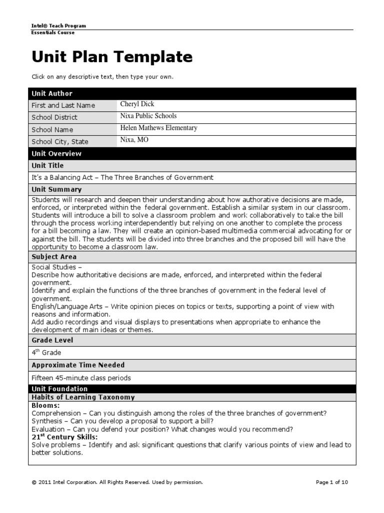 Branches of Government Unit Plan Template | PDF | United States ...