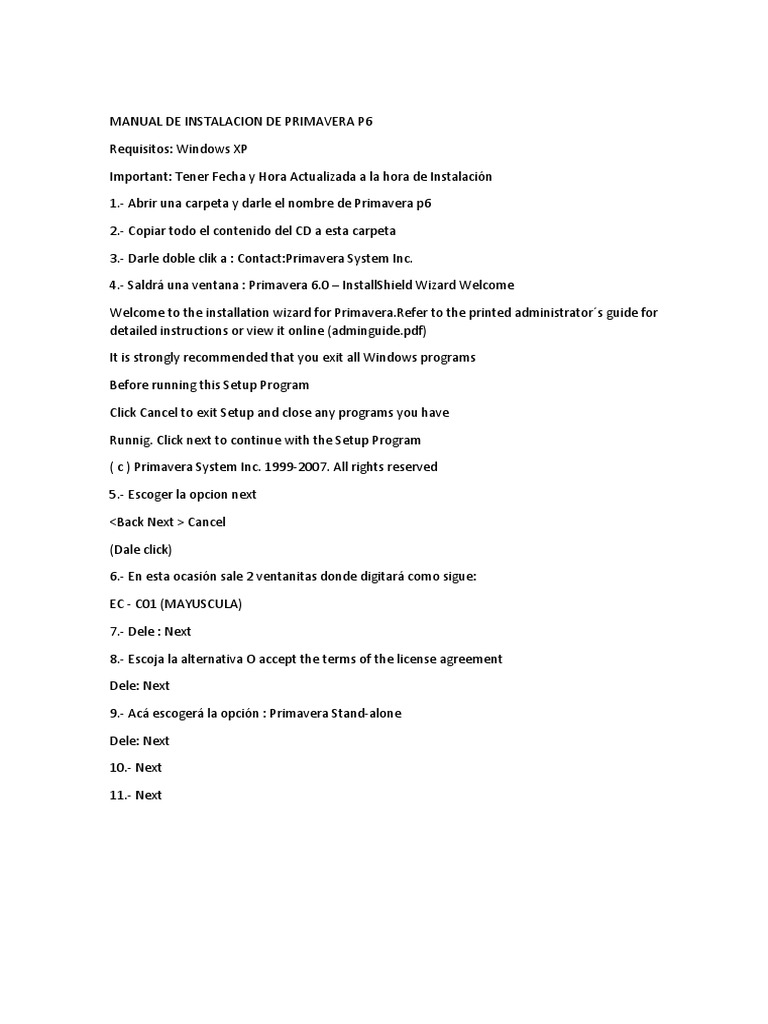 Instalacion de Primavera p6 | PDF