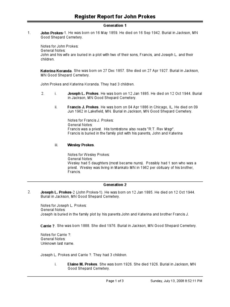Prokes Family History in Lakefield, MN | PDF | Nature