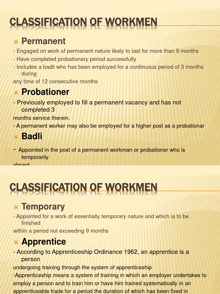 Business Law Classification of Workmen | PDF | Apprenticeship | Shift Work