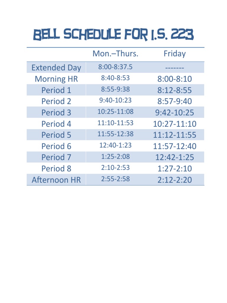 I.S. 223 Bell Schedule Overview | PDF