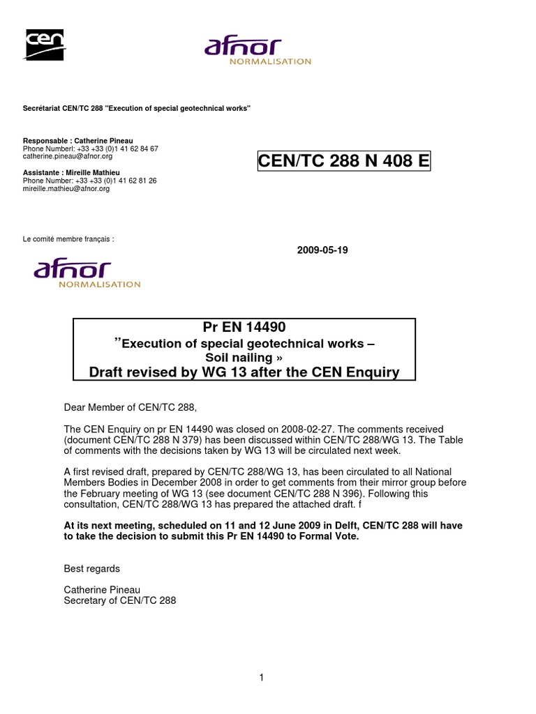 En 14490 After CEN Enquiry (Soil Nailing) | PDF | Geotechnical ...