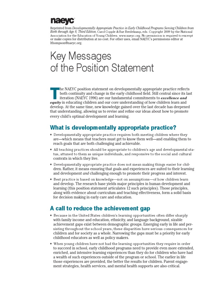 Key Messages of The Position Statement: What Is Developmentally ...