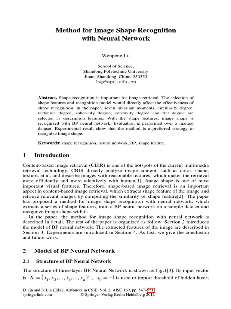 Method For Image Shape Recognition With Neural Network | PDF ...