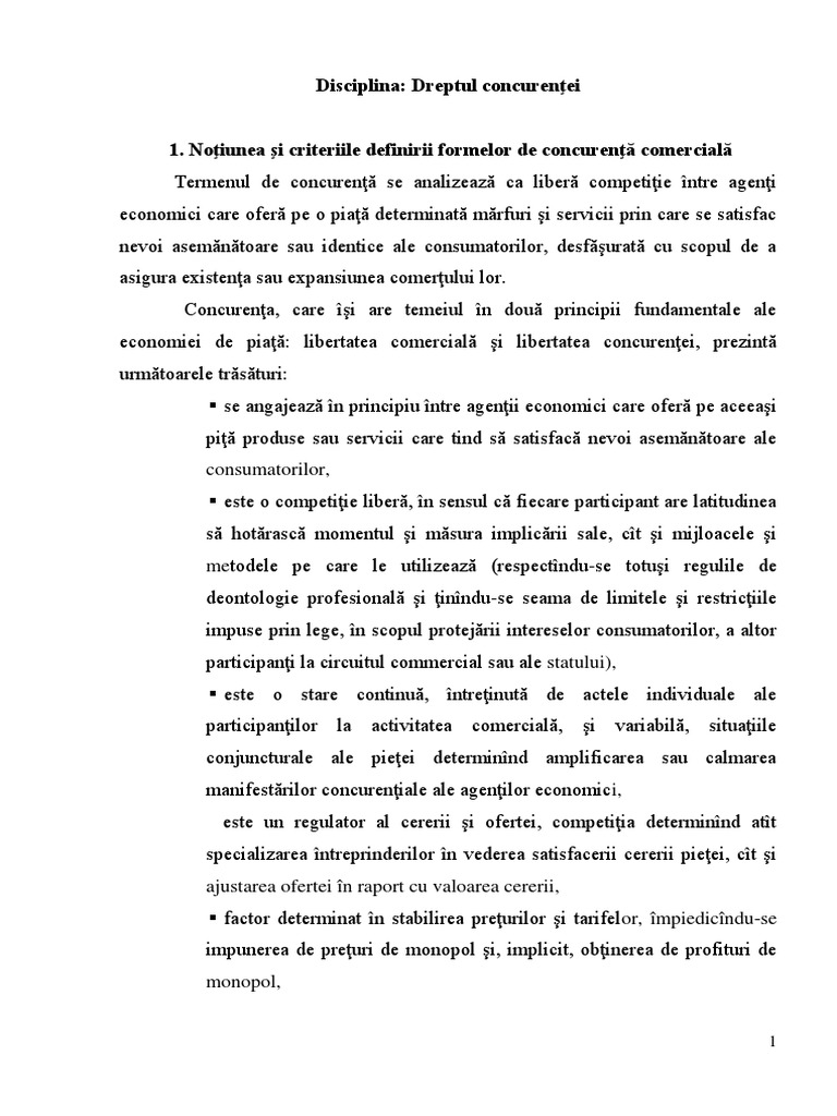 Conspect Dreptul Concurentei | PDF
