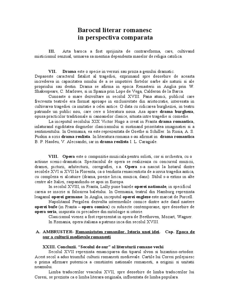 Barocul Literar Romanesc in Perspectiva Comparata | PDF
