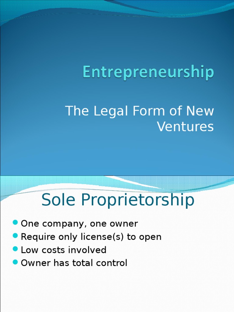 Entrepreneurship - Legal Form of New Ventures | Download Free PDF ...