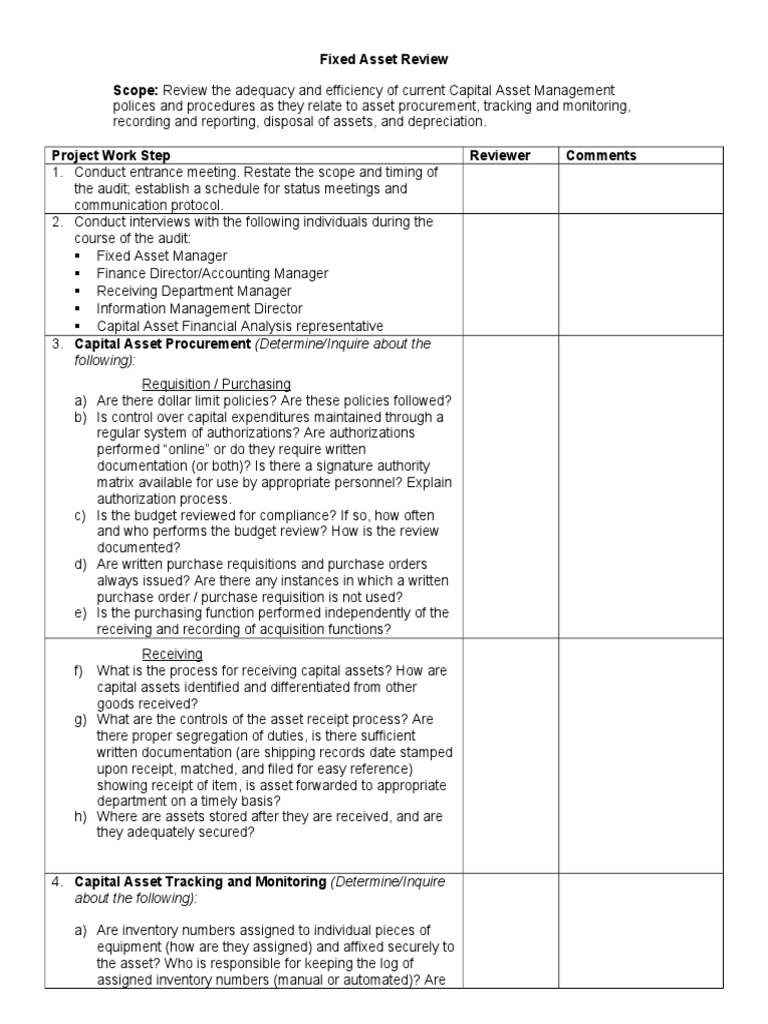 Fixed Asset Review Audit Program | Depreciation | Inventory