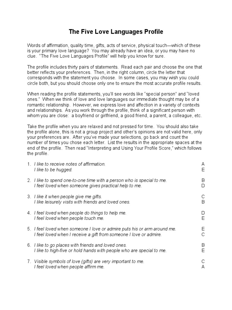 Discover Your Primary Love Language | PDF | Love | Psychological Concepts