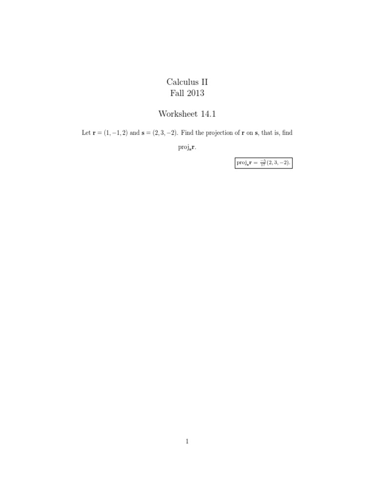Calculus II Fall 2013 Worksheet 14.1 | PDF