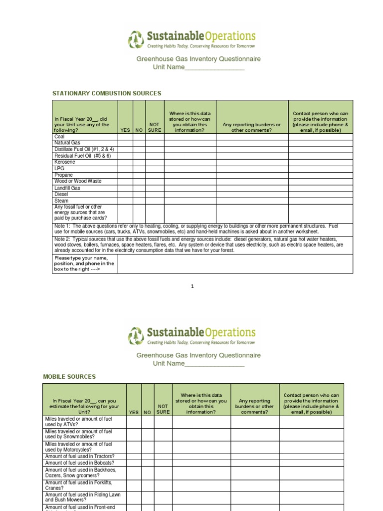 GHG Inventory Questionnaire | PDF | Fuel Oil | Natural Gas