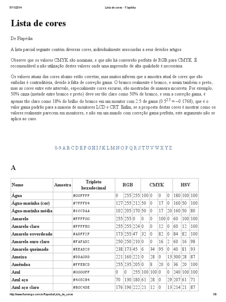 Lista de Cores e Seus Códigos Hexadecimais | PDF | Modelo de cores RGB ...