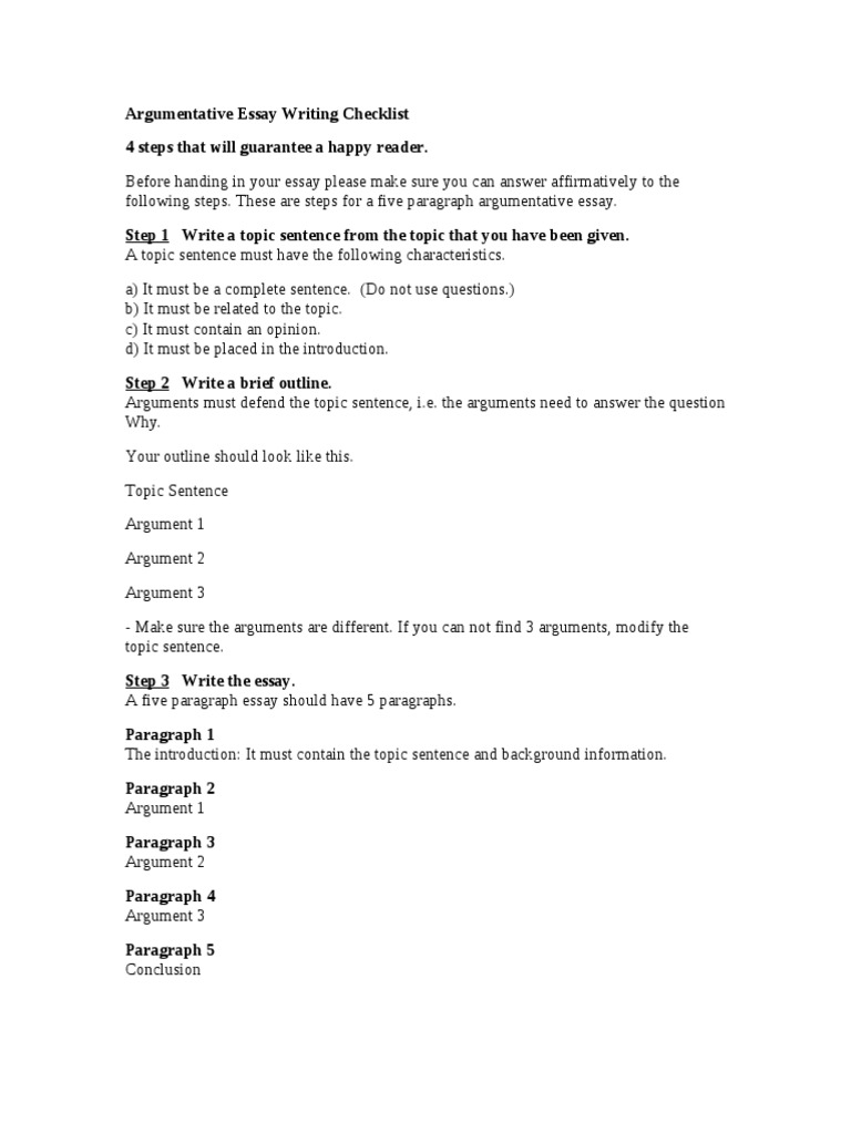 Argumentative Essay Writing Checklist | Download Free PDF | Essays ...