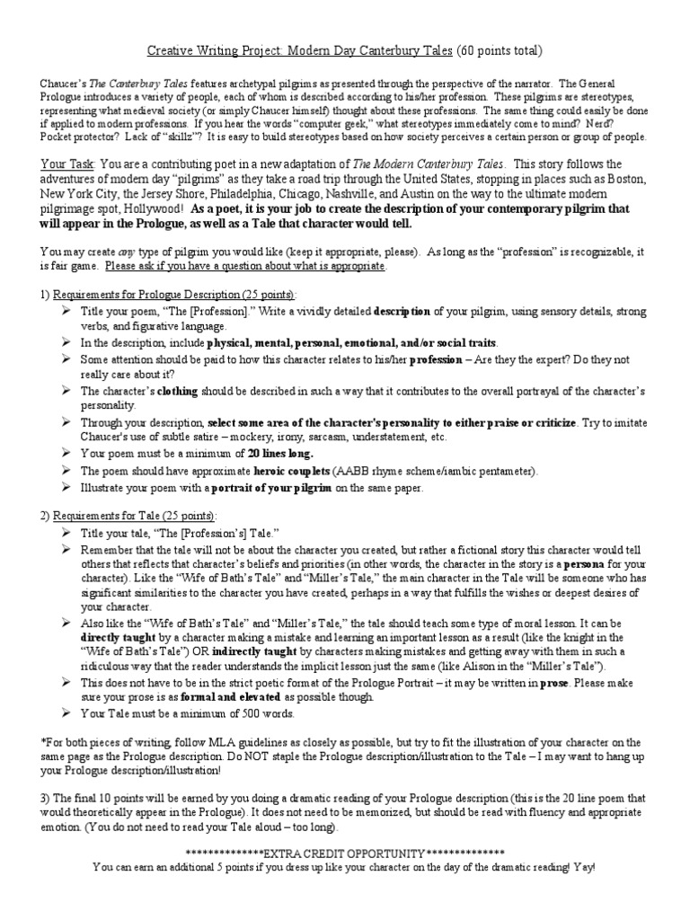 Modern Canterbury Tales Project | PDF | The Canterbury Tales | Poetry