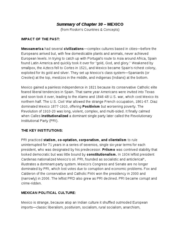 Summary of Chapter 30 – MEXICO: An Overview of Mexico's History ...