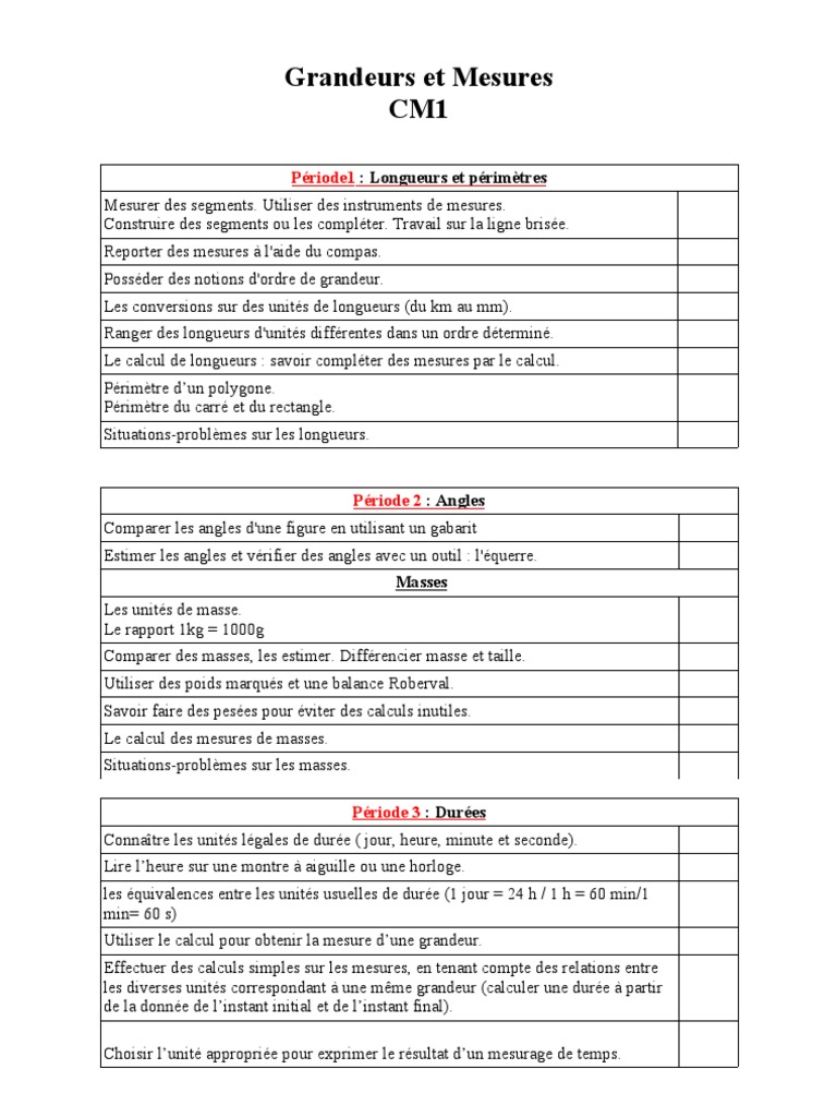 Grandeurs et Mesures CM1 : Guide Pédagogique | PDF | Zone | Longueur